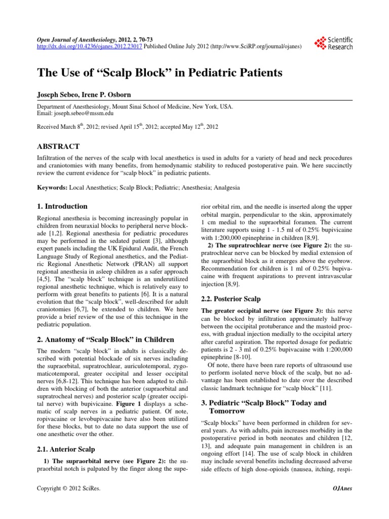 Scalp Block Pediatri | PDF | Anesthesia | Health Care
