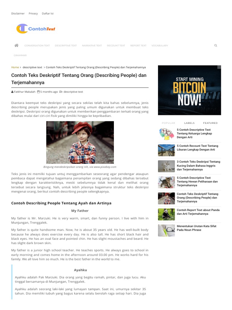 Contoh Teks Deskriptif Tentang Orang (Describing People) Dan ...