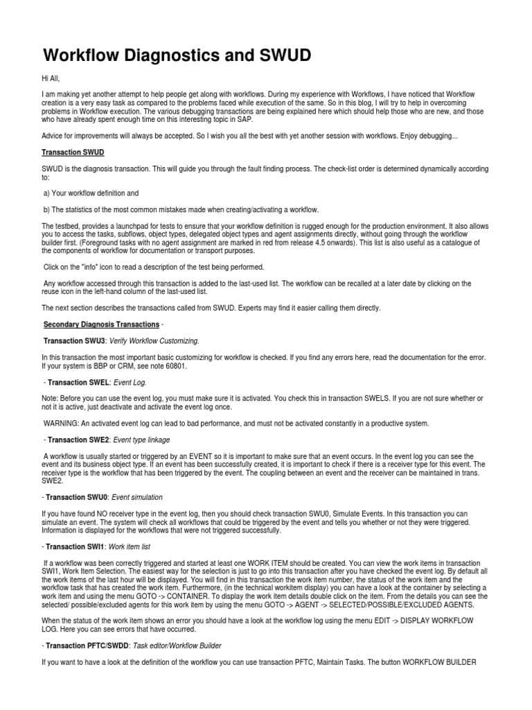 SAP Workflow Debugging Guide | PDF | Debugging | Medical Diagnosis