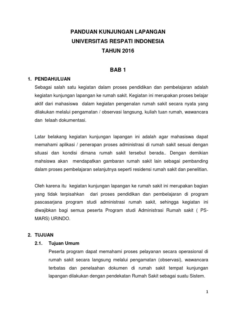 Panduan Kunjungan Lapangan PS-MARS URINDO | PDF