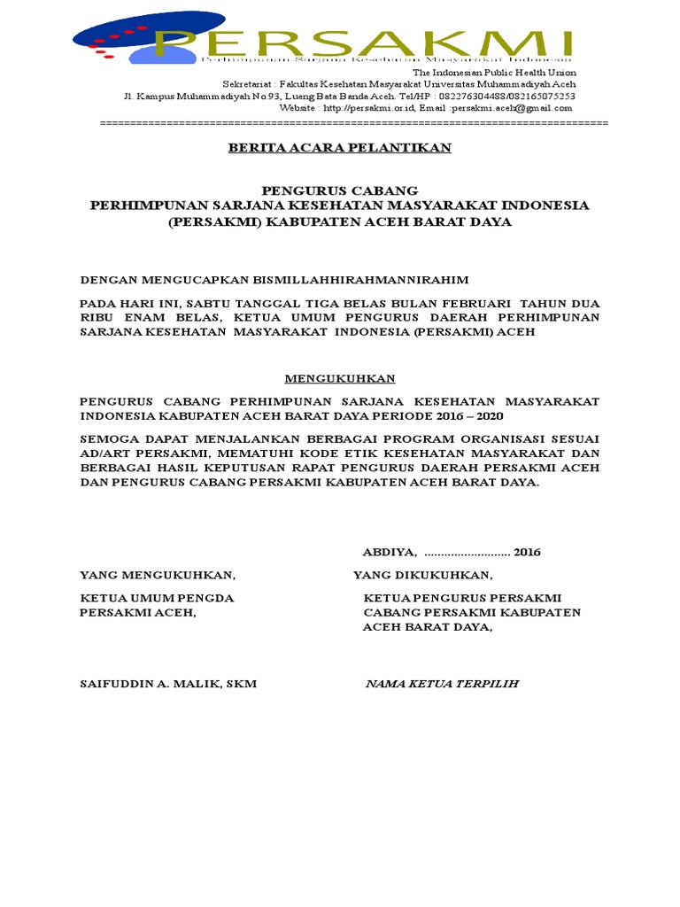 Pelantikan Pengurus PERSAKMI Aceh Barat Daya | PDF | Bisnis
