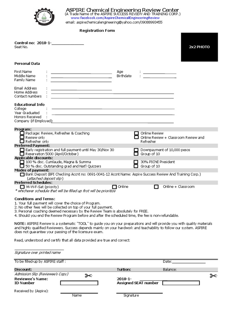 Aspire Chemical Engineering Registration Form | PDF | Licensure | Business