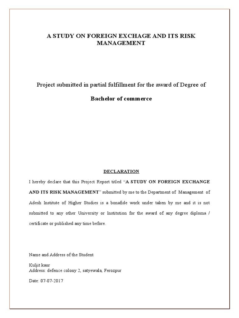 Project Report | PDF | Foreign Exchange Market | Exchange Rate