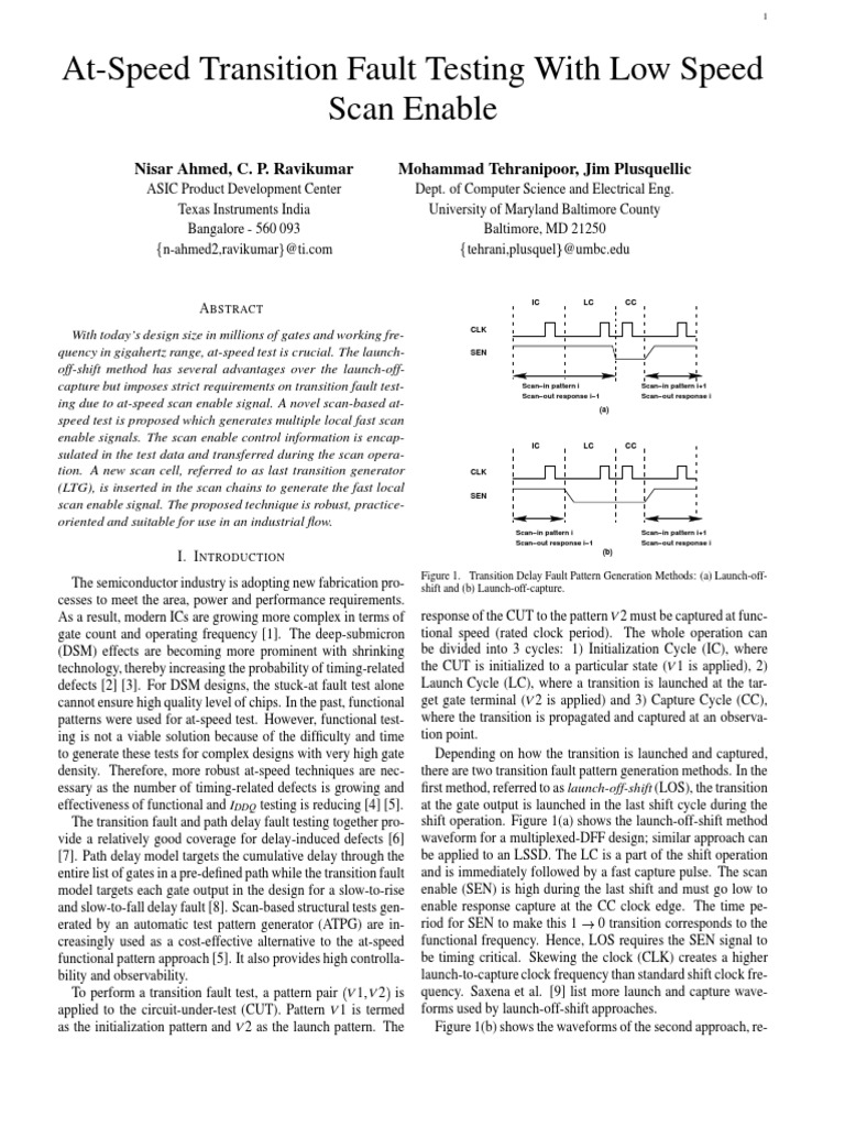 A Novel Scan-Based At-Speed Transition Fault Testing Technique Using ...