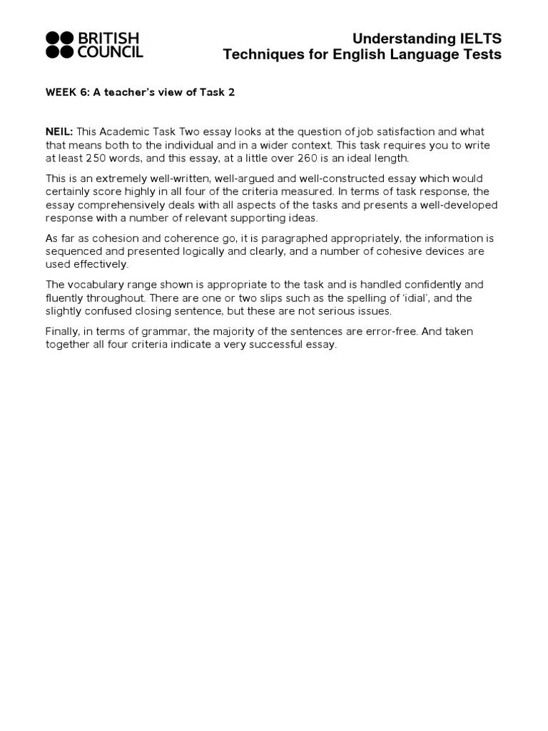 UNDERSTANDING IELTS Week 6 A Teachers View of Task Two | PDF