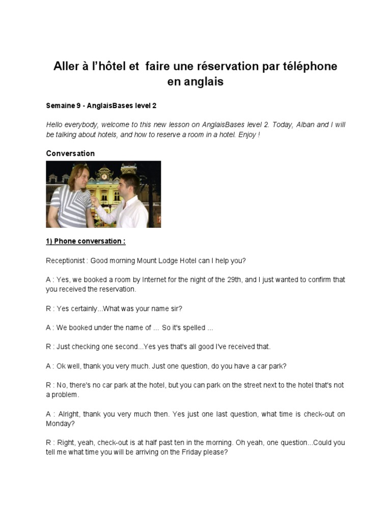 Hotel Reservation Phone Conversation Guide | PDF | Bed And Breakfast ...