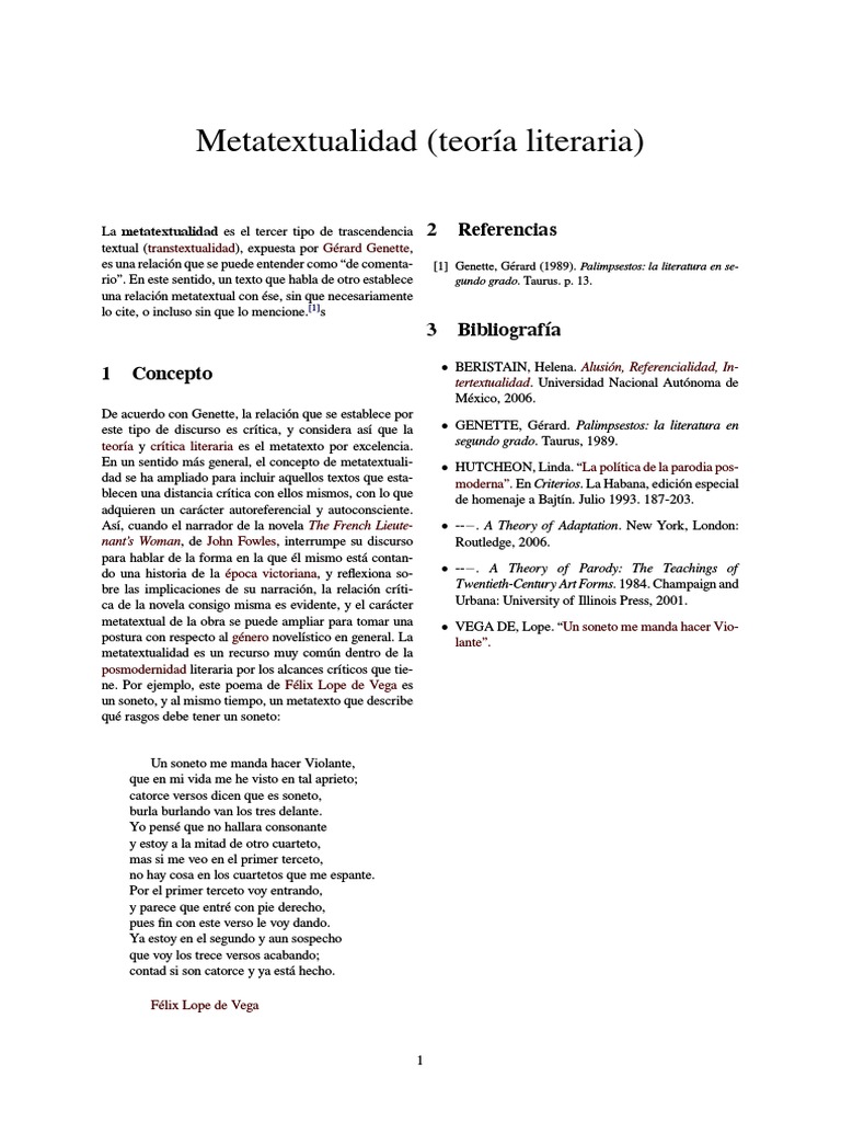 Metatextualidad: Definición y Ejemplos | PDF | Literatura sobre ...