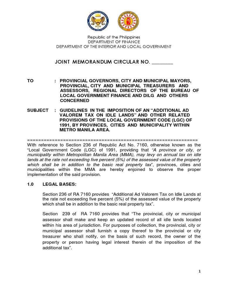 DILG Memo - Circular 2010108 700ae7c5ab PDF | PDF | Property Tax | Taxes