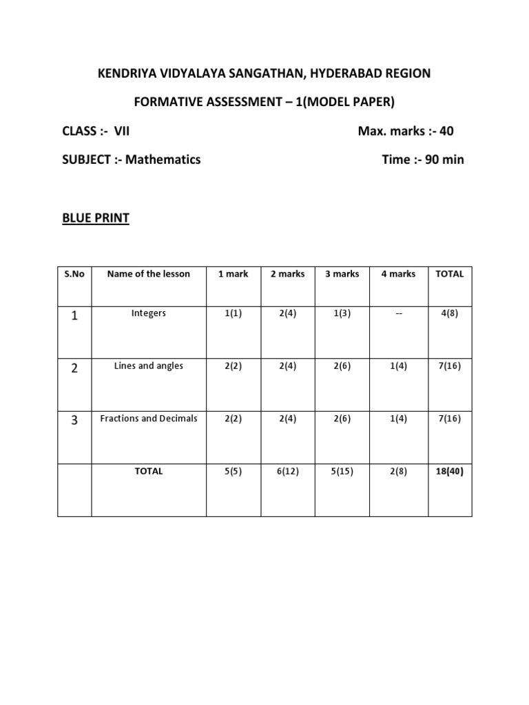 Cbse Sample Papers For Class 7 Maths Fa4 PDF | PDF | Elementary Mathematics | Teaching Mathematics