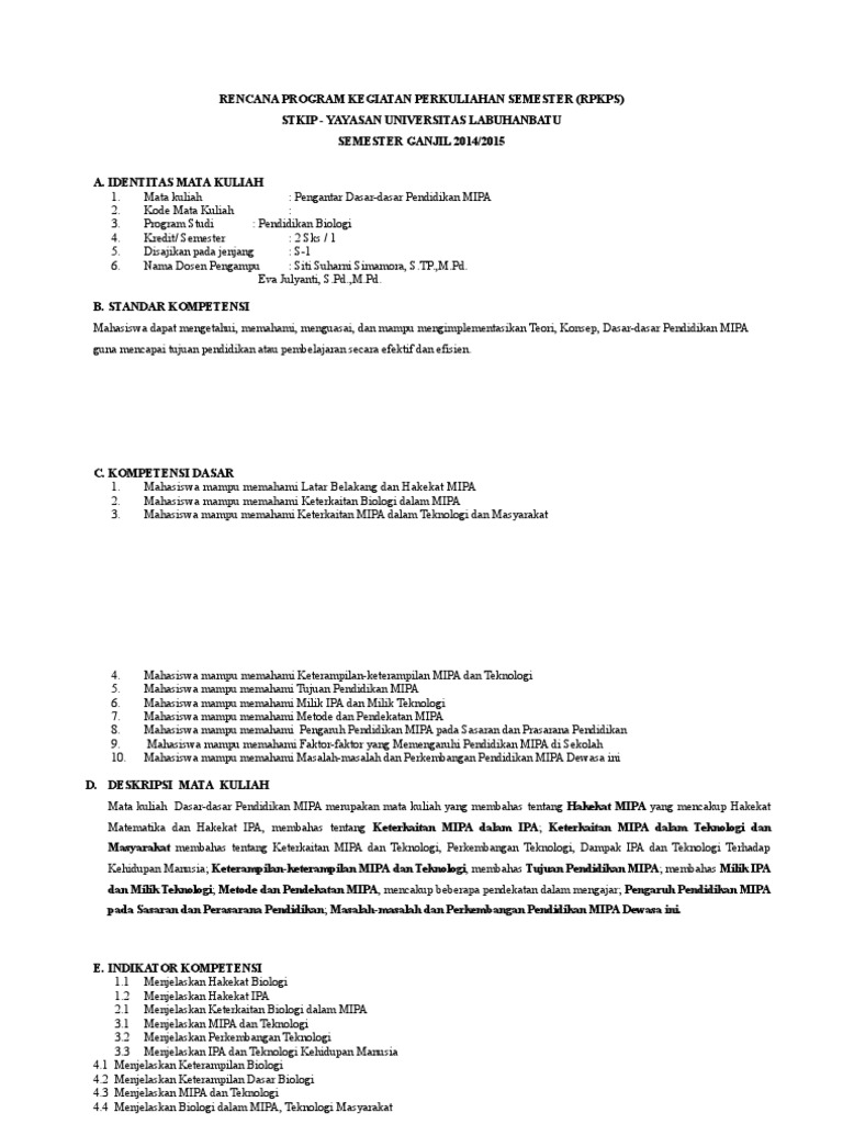 Rencana Program Dasar Pendidikan MIPA | PDF