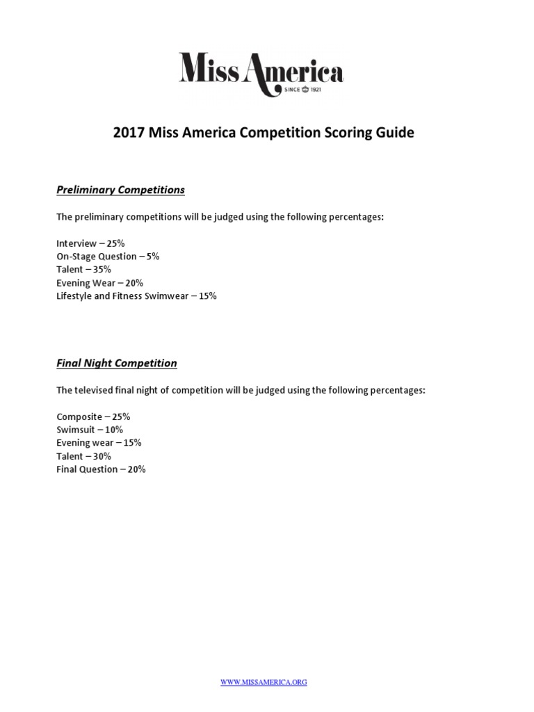 2017 Miss America Competition Scoring Guide: Preliminary Competitions ...