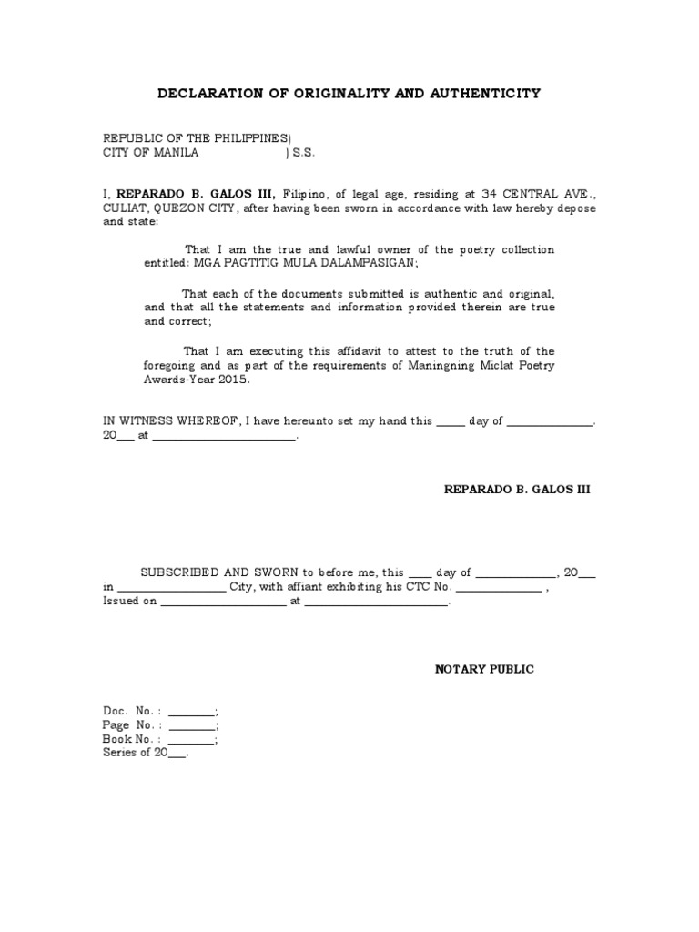 Declaration of Original Authorship and Ownership | PDF