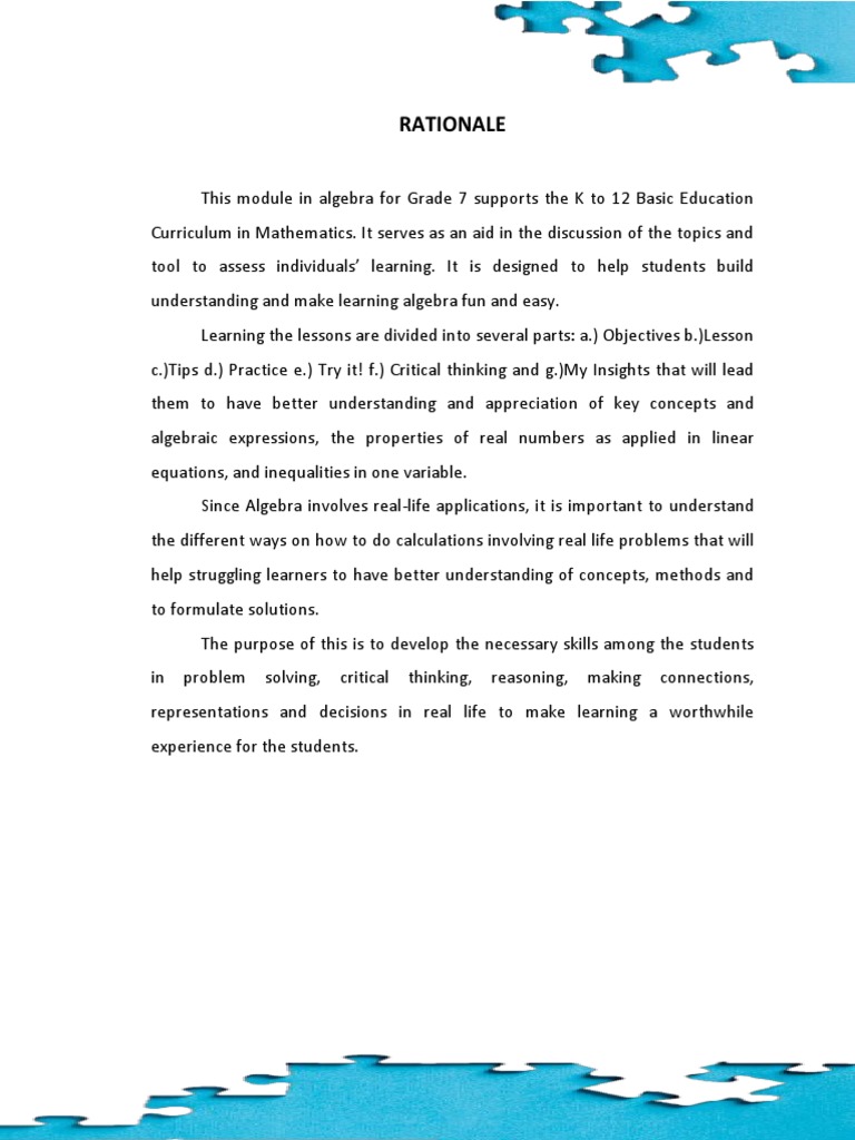 Grade 7 Algebra Module Overview | PDF | Variable (Mathematics ...