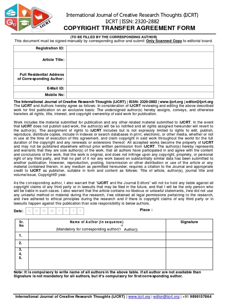 Copyright Transfer Form | PDF | Copyright | Intellectual Property Law