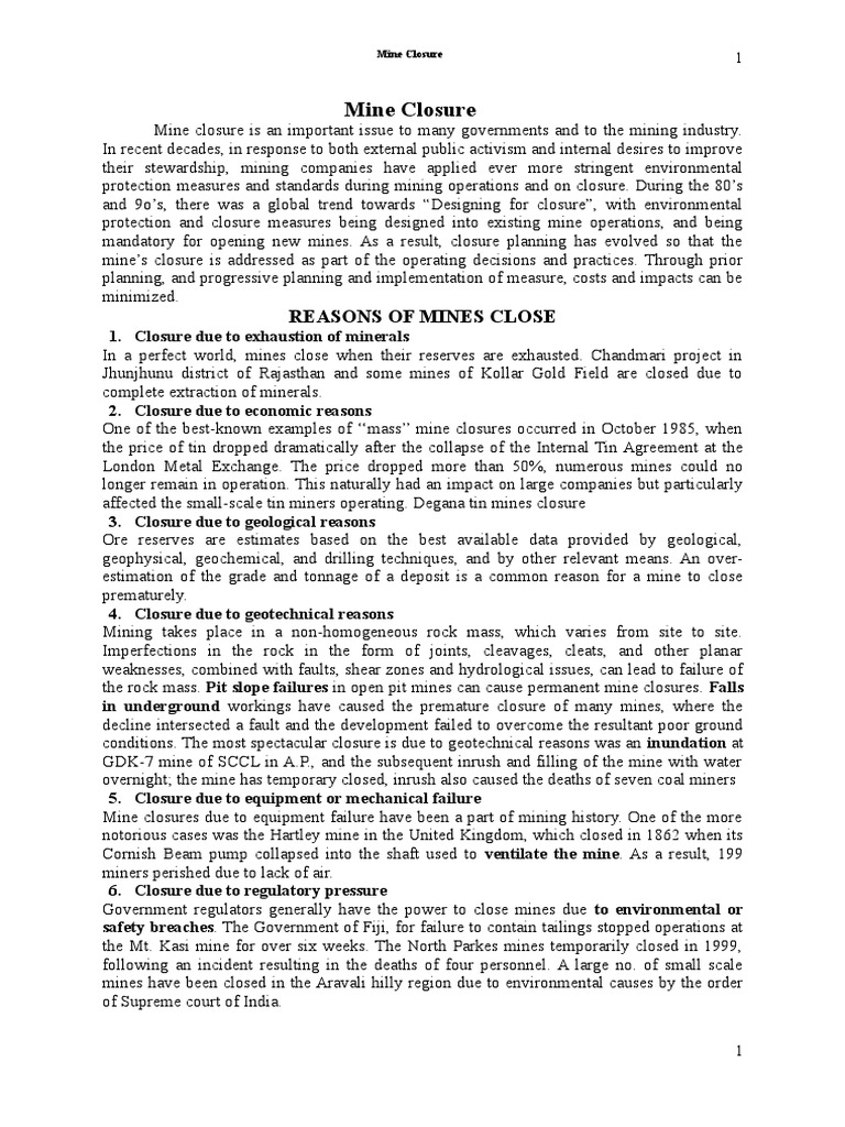 Mine Closure - Class Notes | PDF | Mining | Groundwater