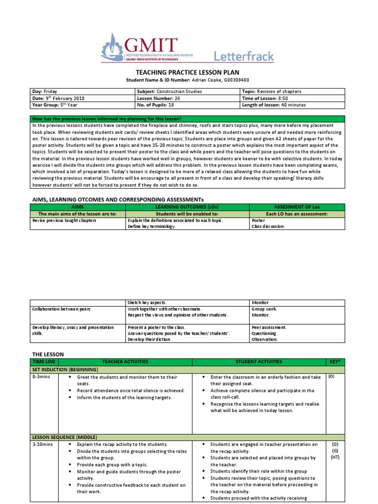 Lesson Plan 26 - 5th Year Construction | Download Free PDF ...