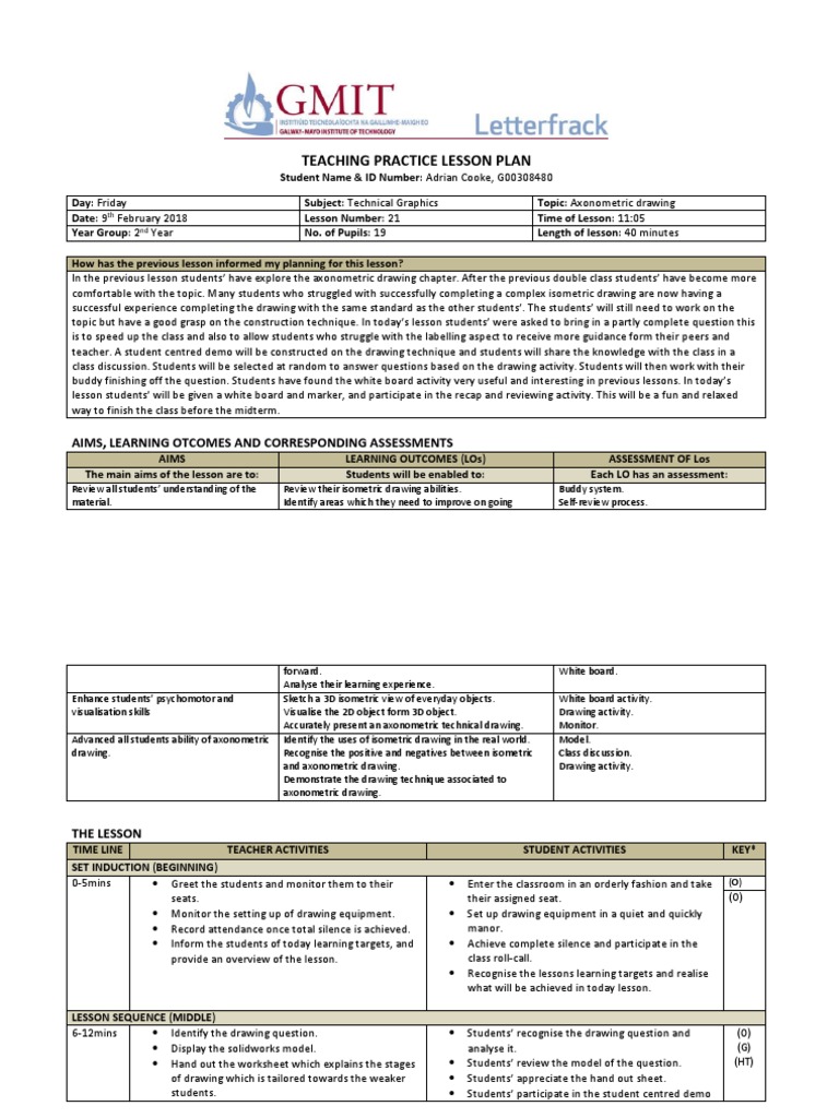 Teaching Practice Lesson Plan: Aims, Learning Otcomes and Corresponding ...