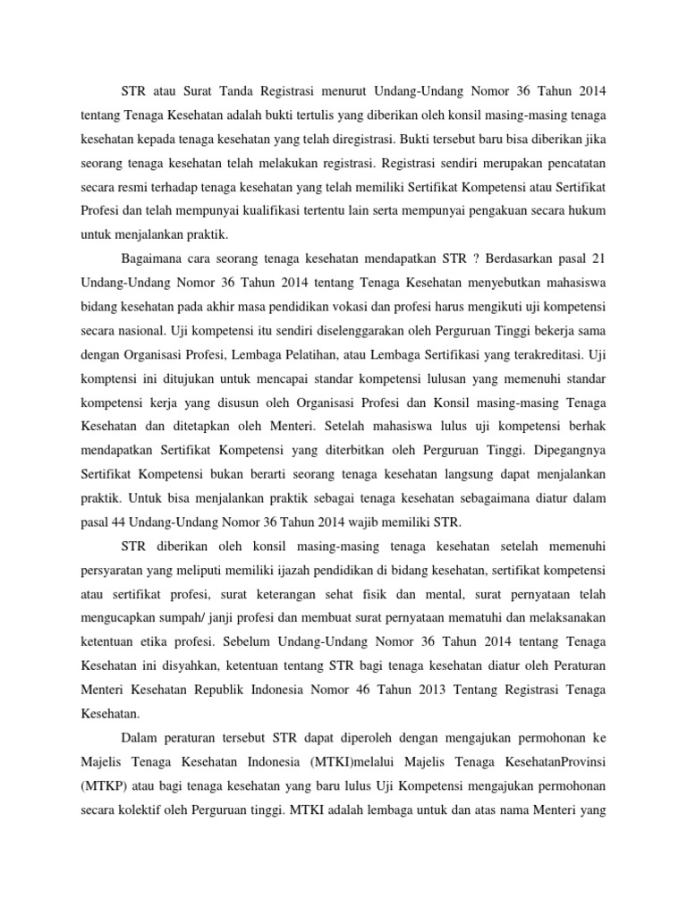 STR Atau Surat Tanda Registrasi Menurut Undang | PDF