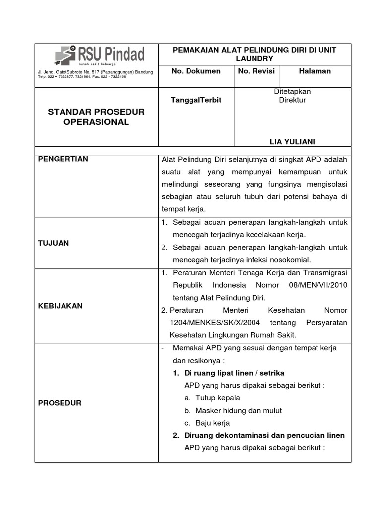 Pemakaian Apd Unit Laundry | PDF