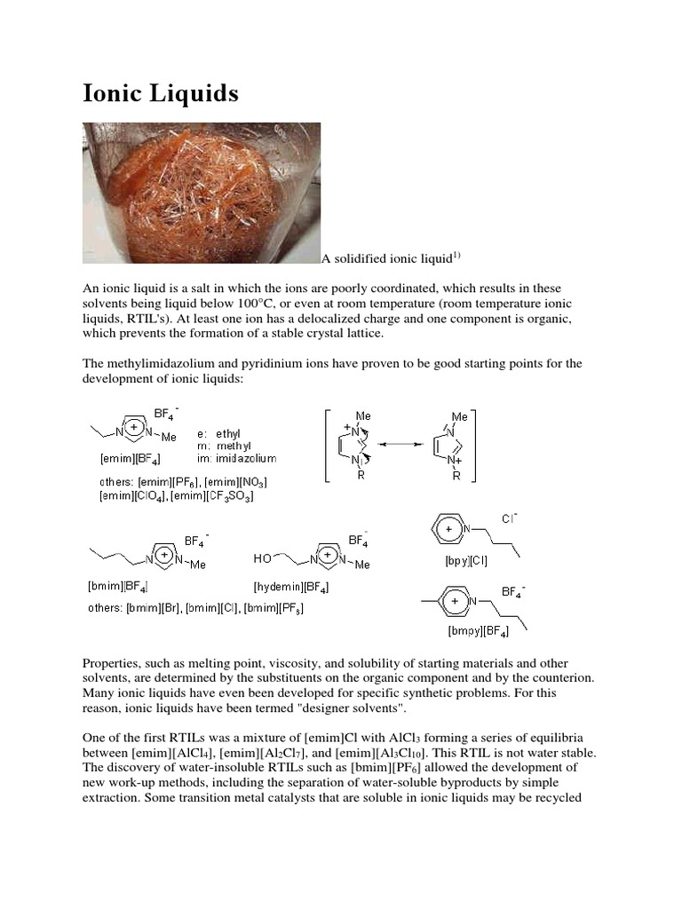 Ionic Liquids | PDF | Chemical Reactions | Catalysis