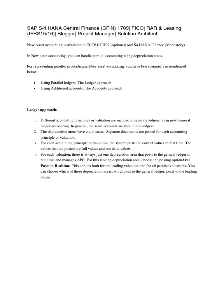 SAP S/4 HANA Central Finance (CFIN) 1709 - FICO - RAR & Leasing (IFRS15 ...