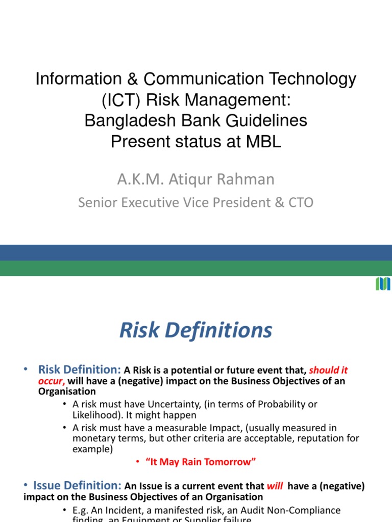 Managing Information and Communication Technology Risks at MBL: Current ...