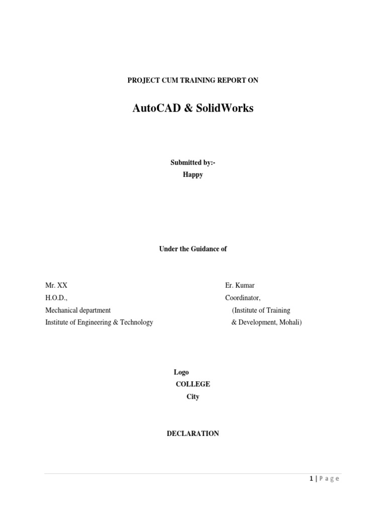 Autocad & Solidworks: Project Cum Training Report On | PDF | Computing ...