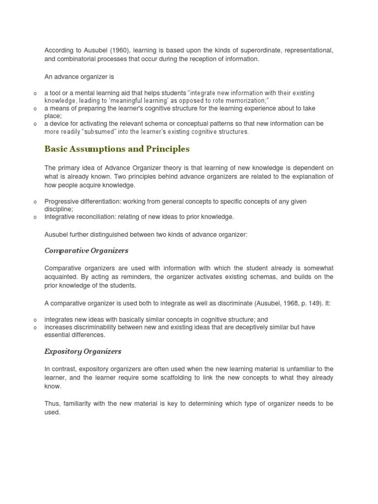 An Overview of David Ausubel's Theory of Advance Organizers and its ...