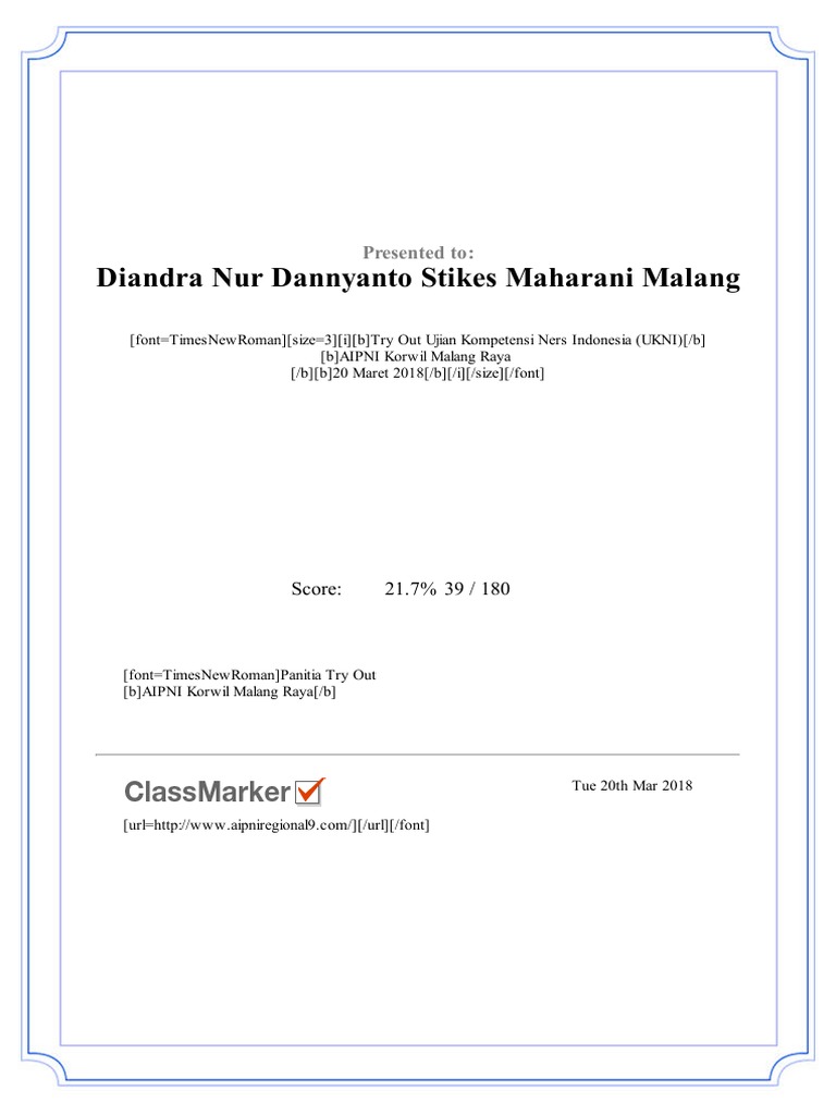 UKNI Try Out Results - AIPNI Malang | PDF