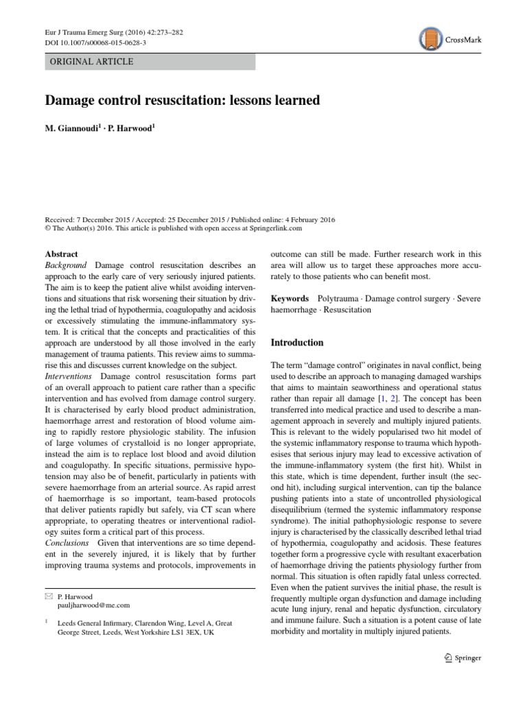 Damage Control Resuscitation Lesson Learned PDF | PDF | Major Trauma ...