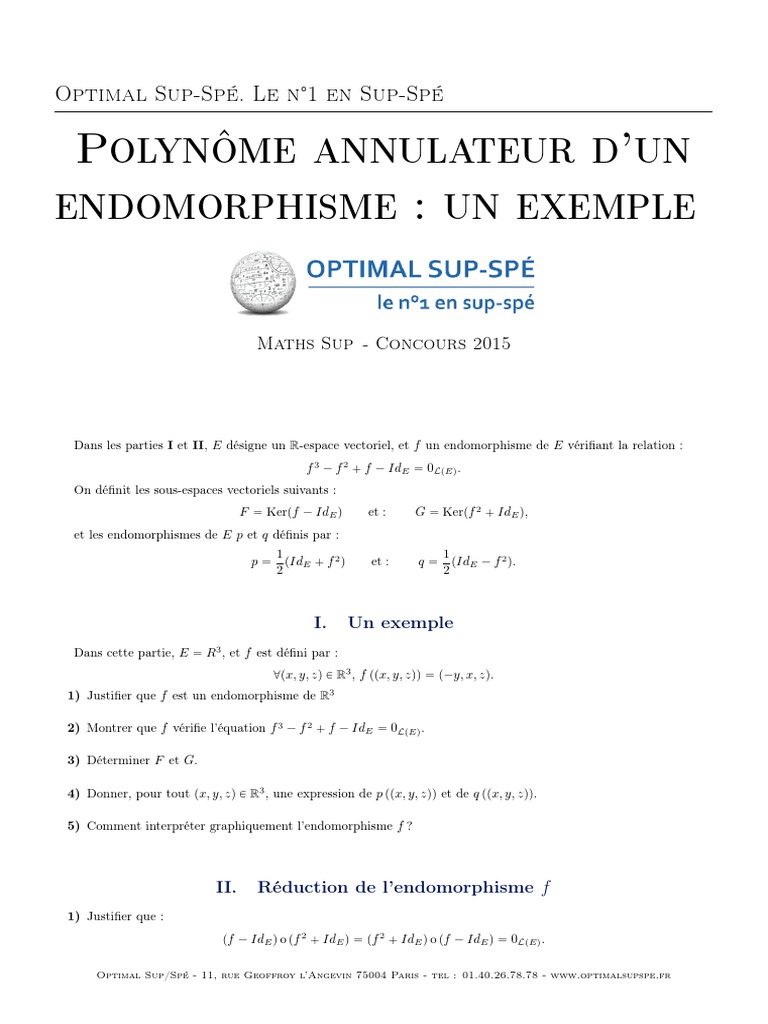 Exemples d'Endomorphismes en Maths | PDF | Application linéaire ...