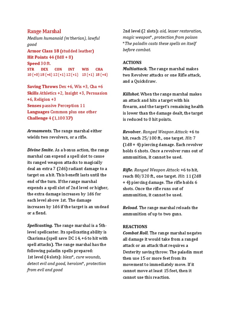 Range Marshal: Armor Class 18 (Studded Leather) Hit Points 44 (8d8 + 8 ...