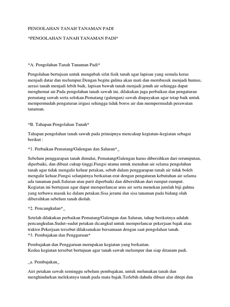 Pengolahan Tanah untuk Tanaman Padi | PDF