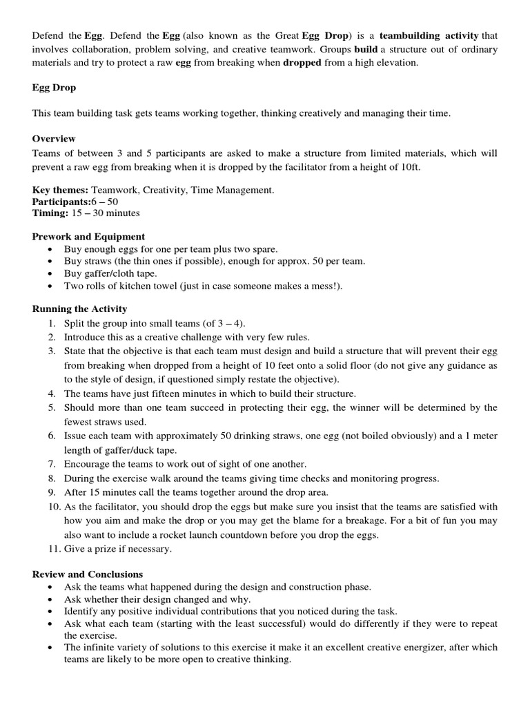 Drop Egg | PDF | Team Building | Cognition