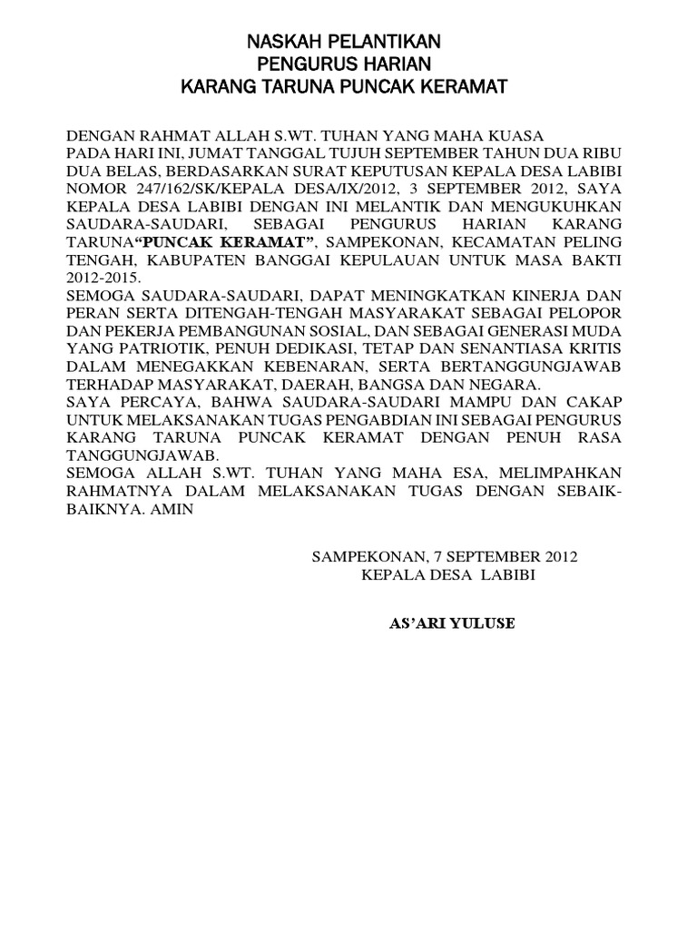 Naskah Pelantikan 1 | PDF