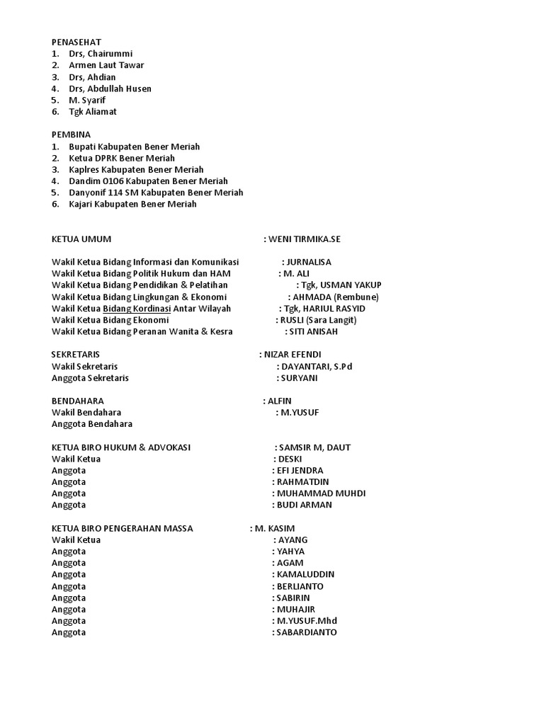 Susunan Pengurus Ormas | PDF