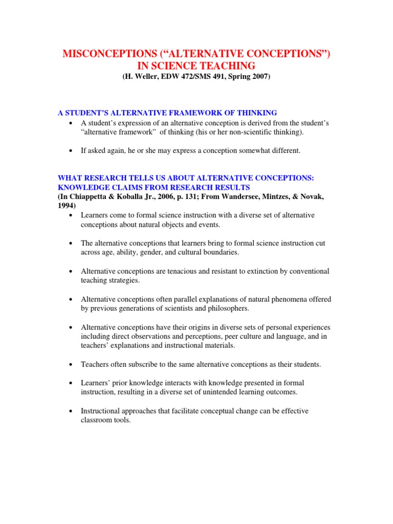 Misconceptions ("Alternative Conceptions") in Science Teaching | PDF | Molecules | Learning