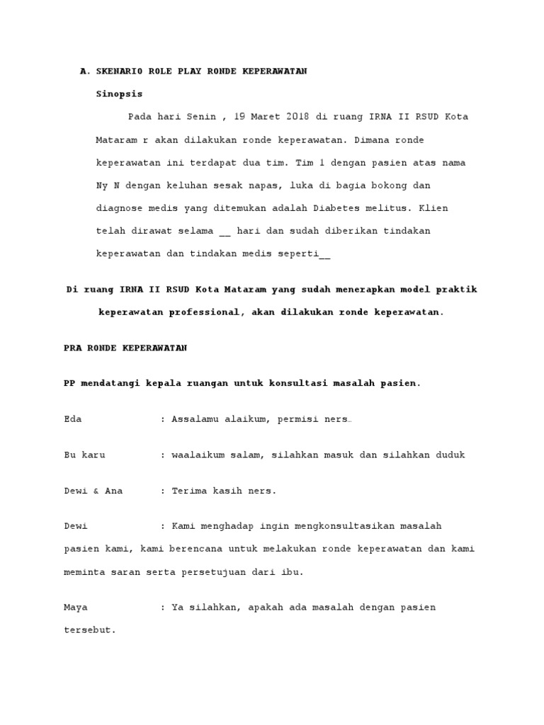 Contoh Skenario Role Play Ronde Keperawatan | PDF