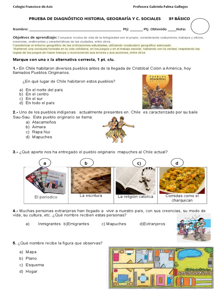 Prueba de Diagnóstico Historia | PDF | Chile | Américas