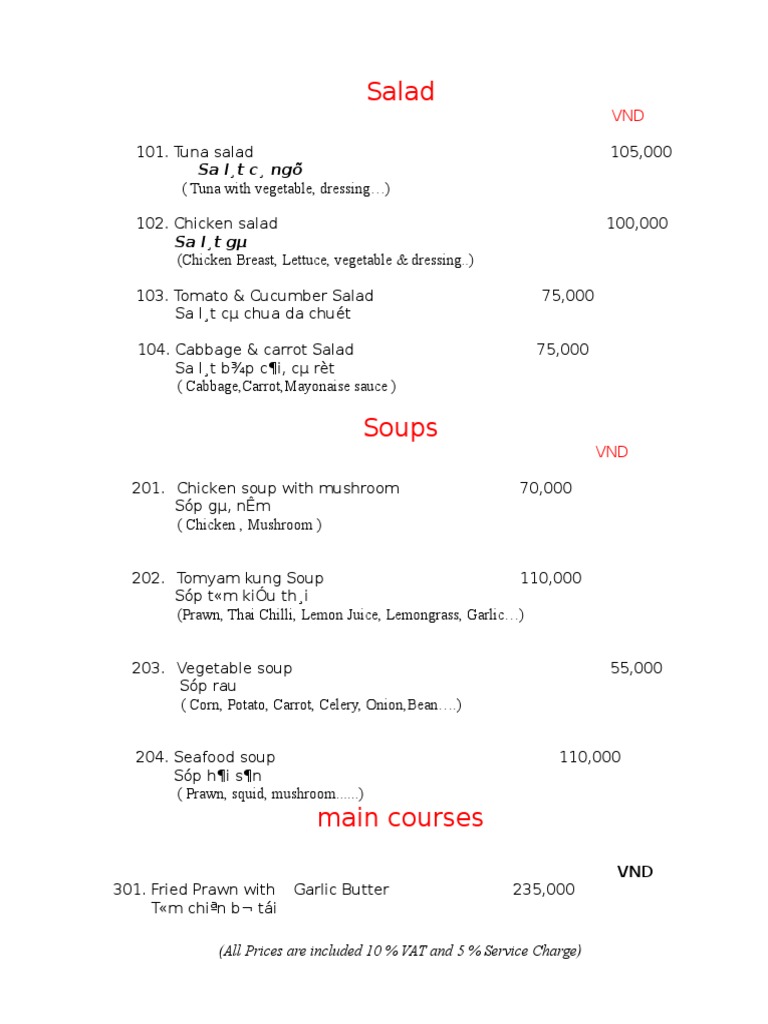Alarcate Menu Moi | PDF | Vietnamese Cuisine | Salad