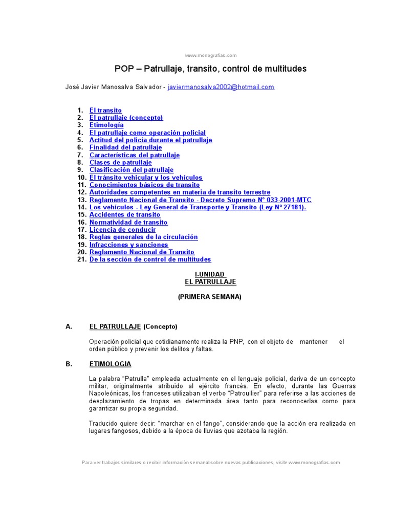 Patrullaje Transito Control Multitudes | PDF | Policía | Sicología