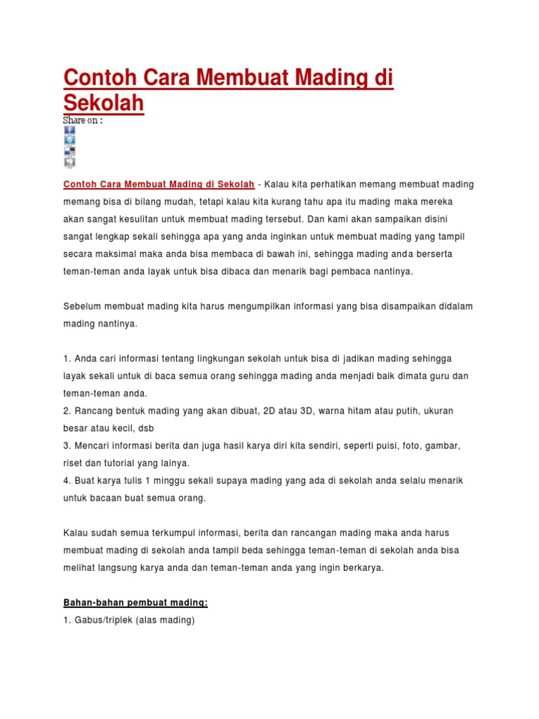 Contoh Cara Membuat Mading Di Sekolah | PDF