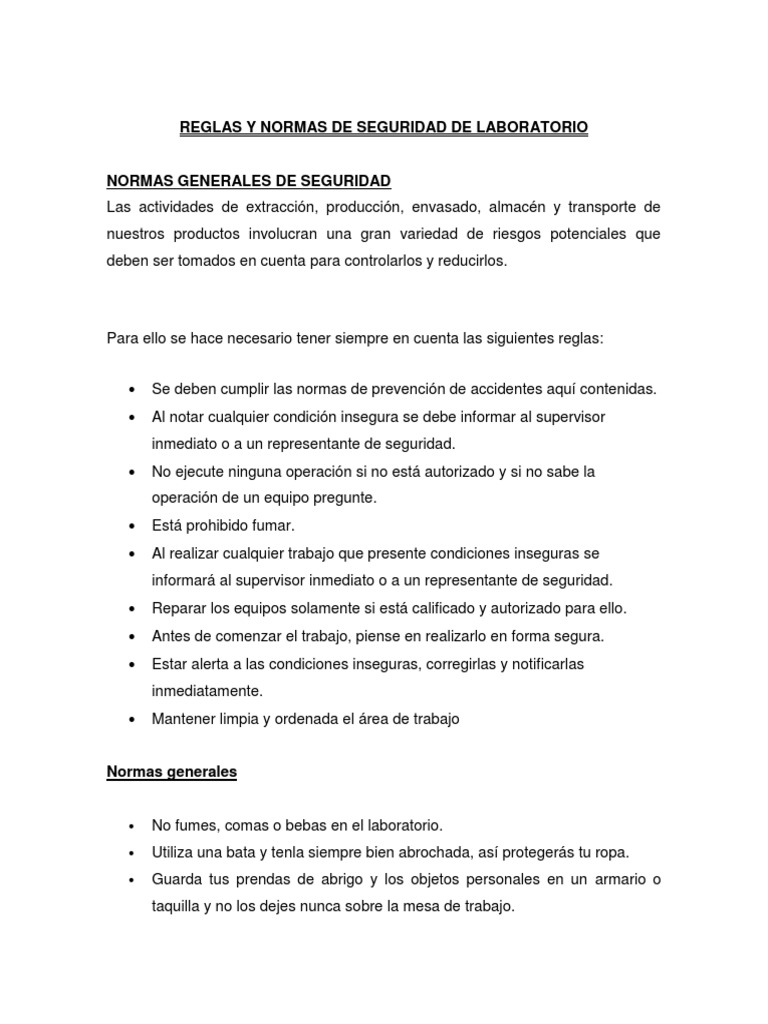 Normas de Seguridad en Laboratorio | PDF | Lentes | Agua