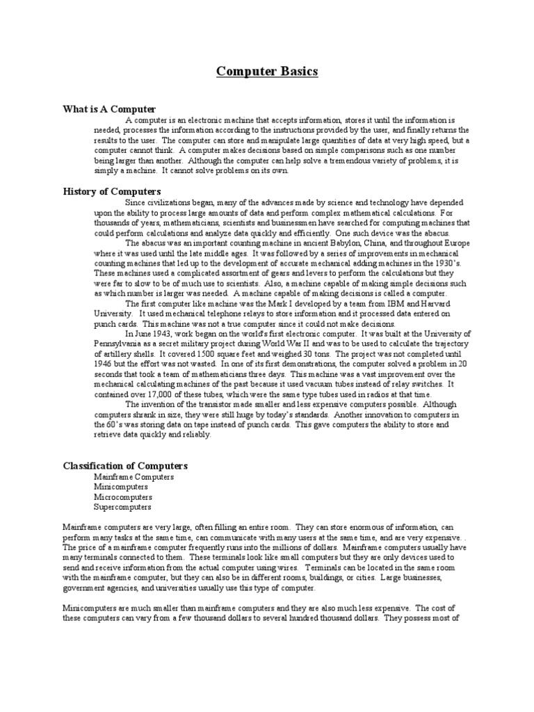 Computer Basics Lecture Notes Random Access Memory Personal