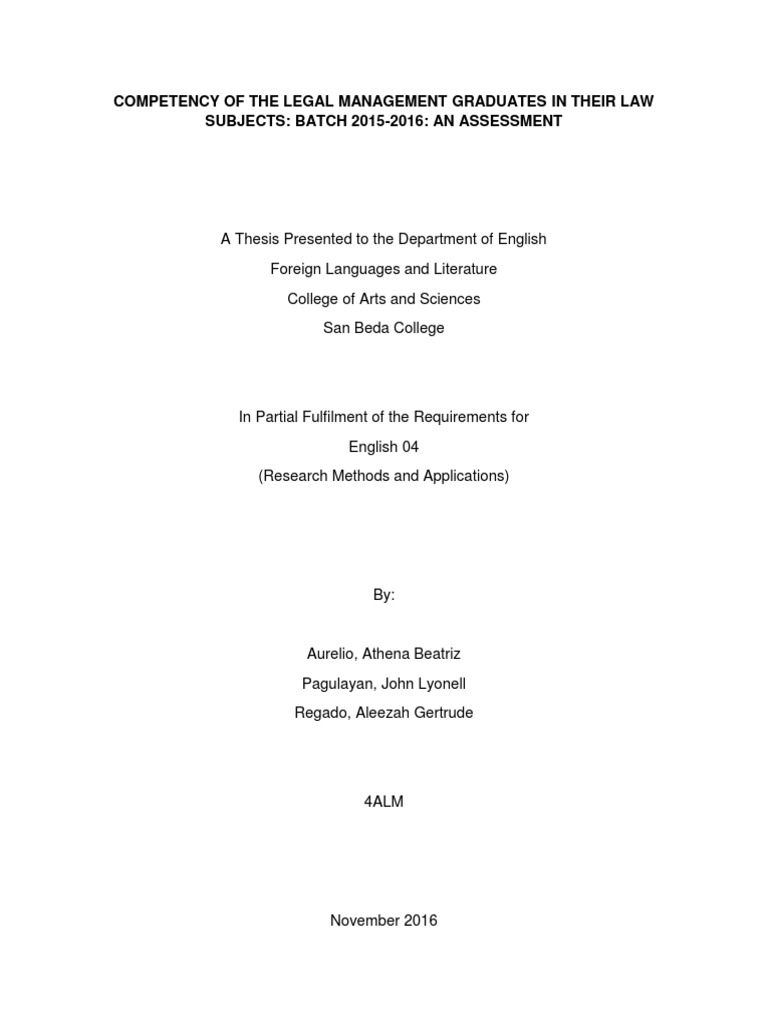 Competency of The Legal Management Graduates in Their Law Subjects ...