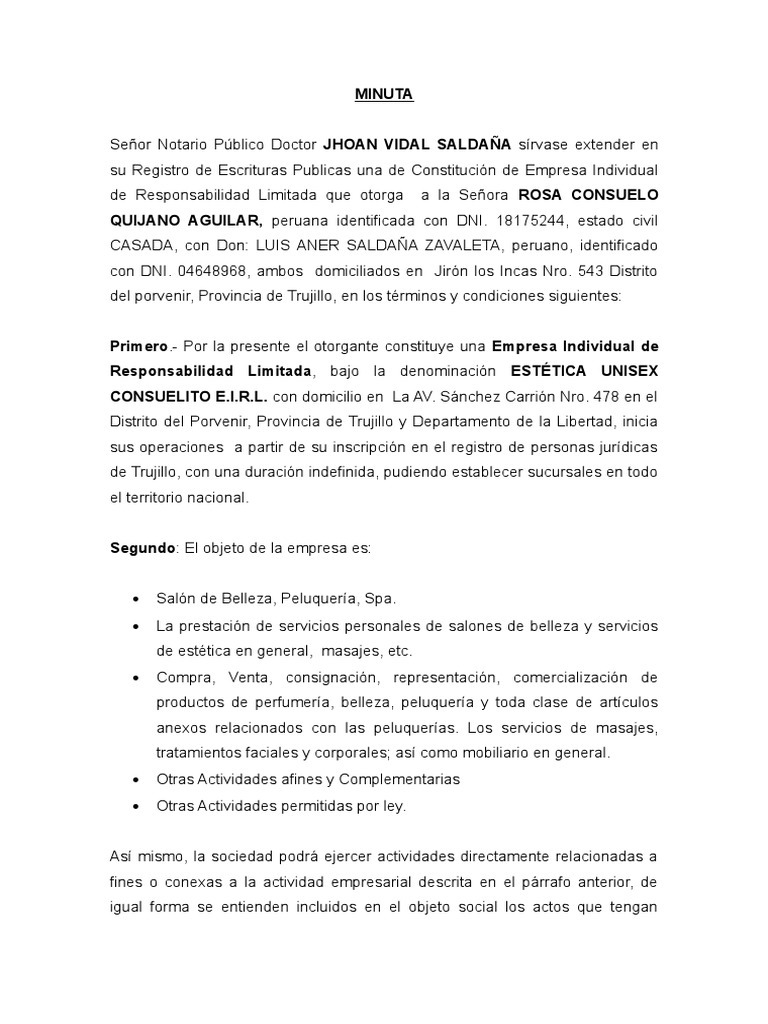 Minuta D Delia Spa Eirl | PDF | Bancos | Cheque