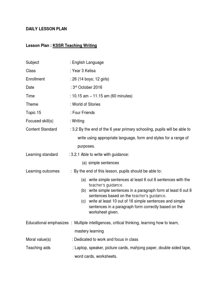 Lesson Plan For Teaching Writing | PDF | Lesson Plan | Teachers