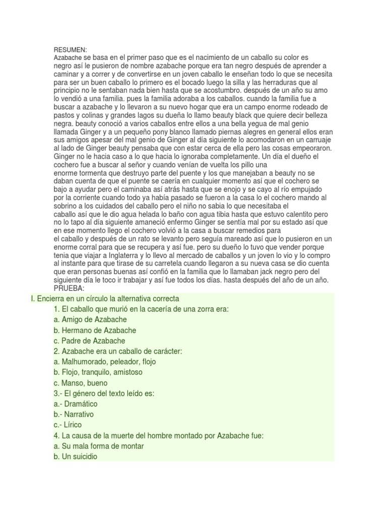 Resumen del libro Azabache | PDF | Caballos | Ocio