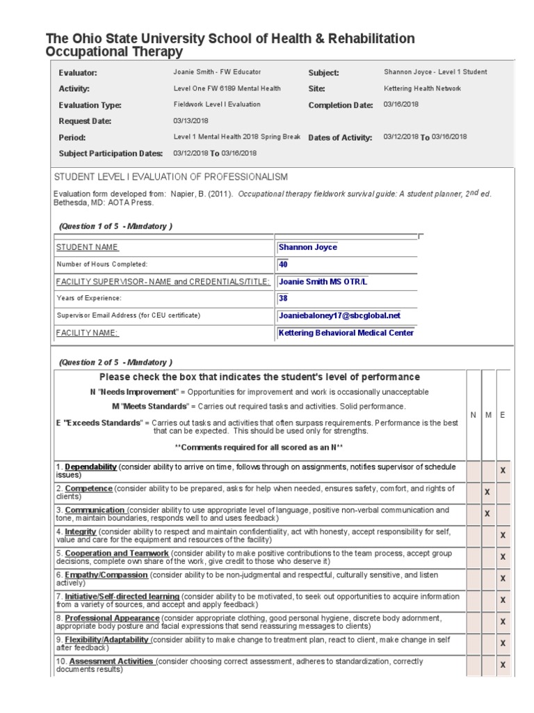 Level I Evaluation of Shannon Joyce | PDF | Educational Assessment ...