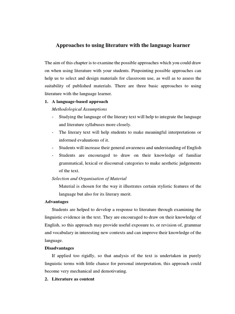 Approach To Using Literature With The Language Learner | PDF ...